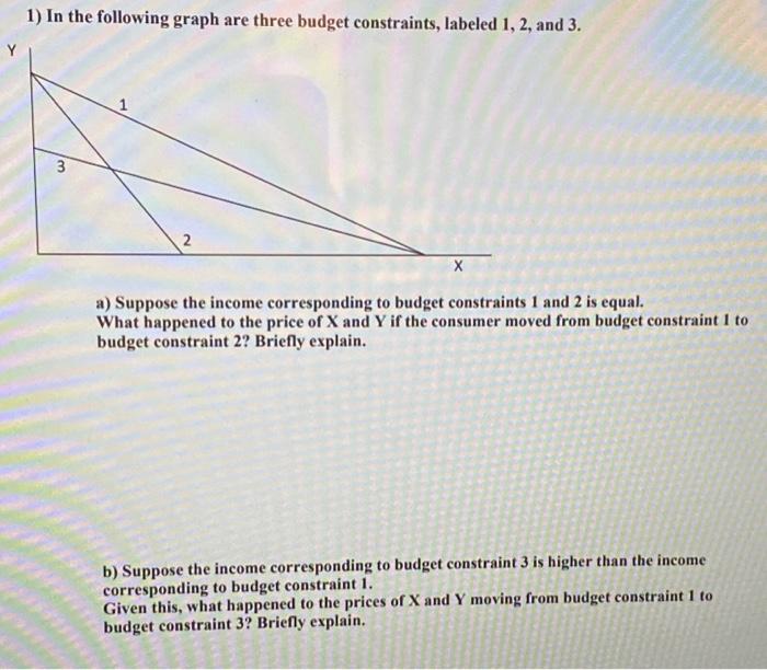 Solved 1) In the following graph are three budget | Chegg.com