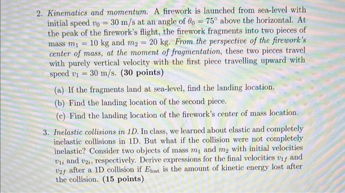 Solved 2. Kinematics and momentum. A firework is launched | Chegg.com