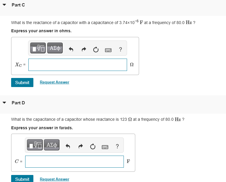 Solved Part CWhat is the reactance of a capacitor with a | Chegg.com