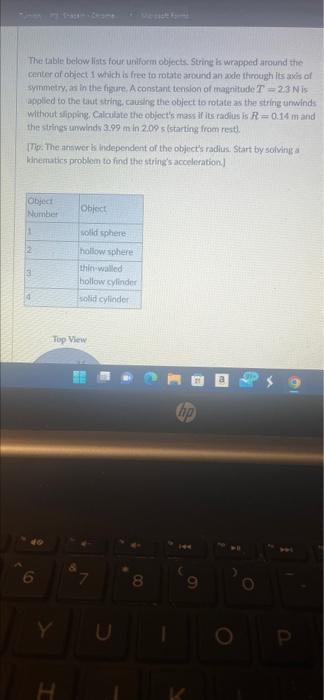 Solved The table below lists four uniform objects String is | Chegg.com