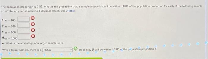 Solved The population proportion is 0.55 . What is the | Chegg.com