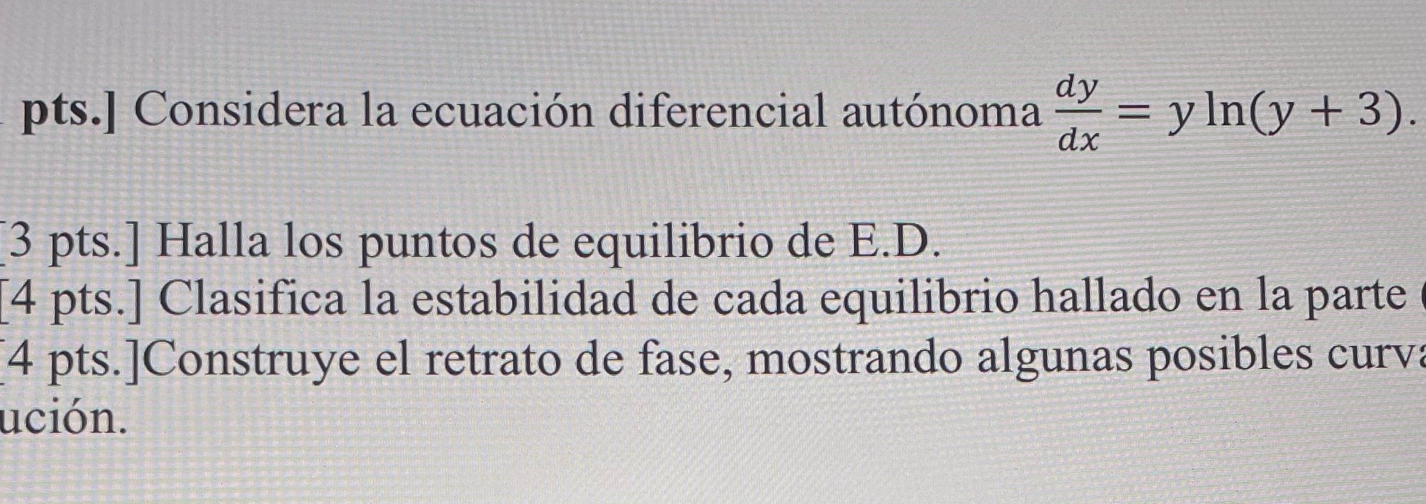 Solved Consider Dy/dx= ﻿yln (y+3) ﻿a) ﻿find the equilibrium | Chegg.com