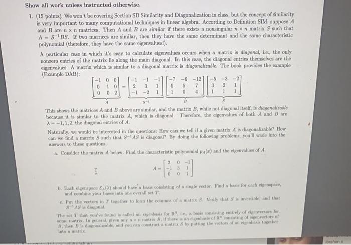 Solved 3 Show all work unless instructed otherwise. 1. (15 | Chegg.com