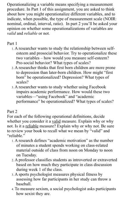 Operationalizing a variable means specifying a | Chegg.com