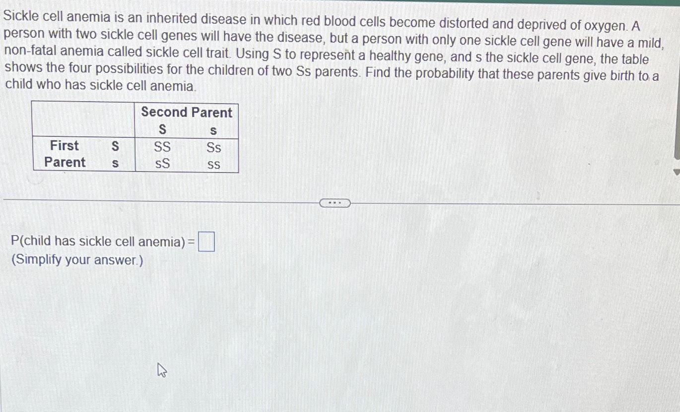 Solved Sickle cell anemia is an inherited disease in which | Chegg.com