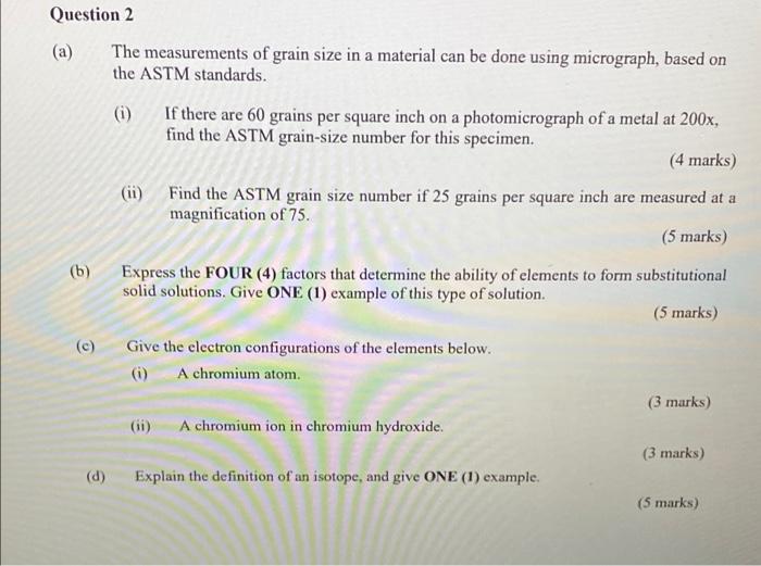 Solved Question 2 (a) The measurements of grain size in a | Chegg.com