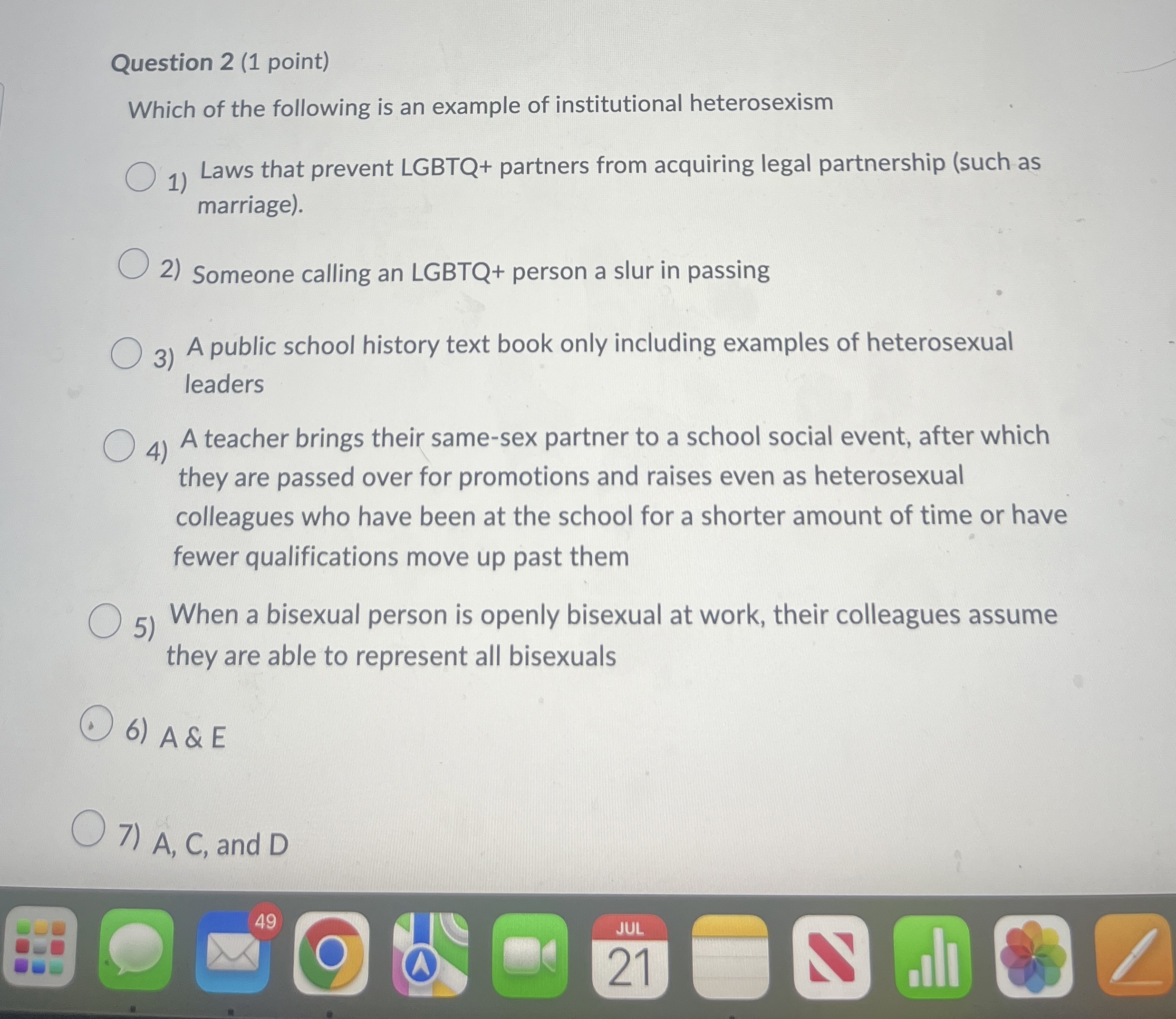 Solved Question 2 (1 ﻿point)Which of the following is an | Chegg.com