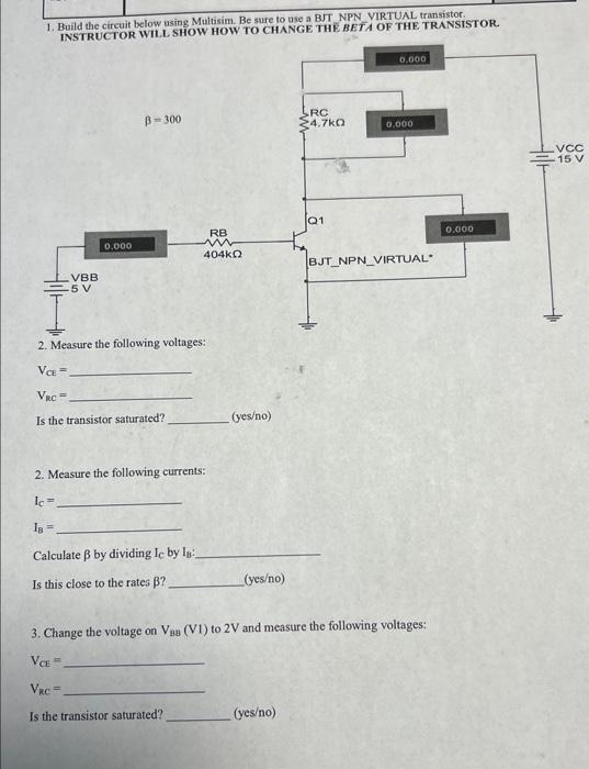Solved 1. Build the circuit below asing Multisim. Be sure to | Chegg.com
