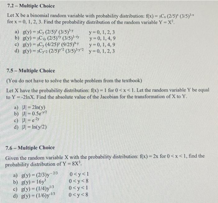 Solved 7.2 - Multiple Choice Let X be a binomial random | Chegg.com