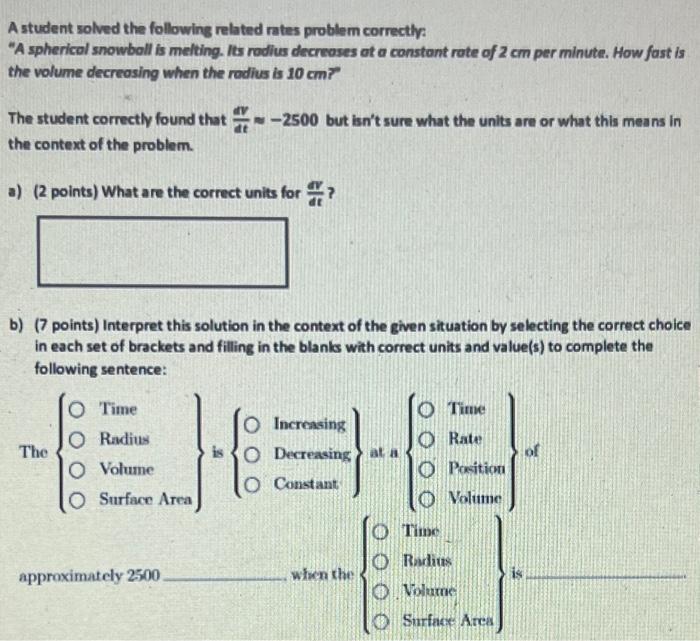 Solved A student solved the following related rates problem | Chegg.com Solved A student solved the following related rates problem | Chegg.com