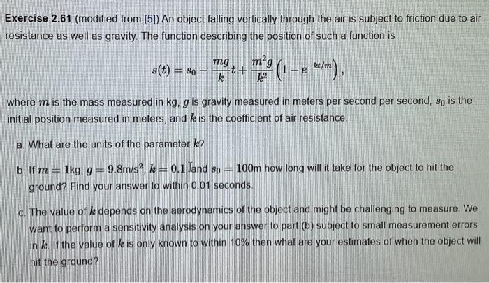 Solved Exercise 2.61 (modified from [5]) An object falling | Chegg.com