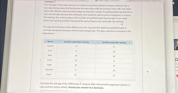 Solved Scenario 3 The manager of the sales division for a | Chegg.com