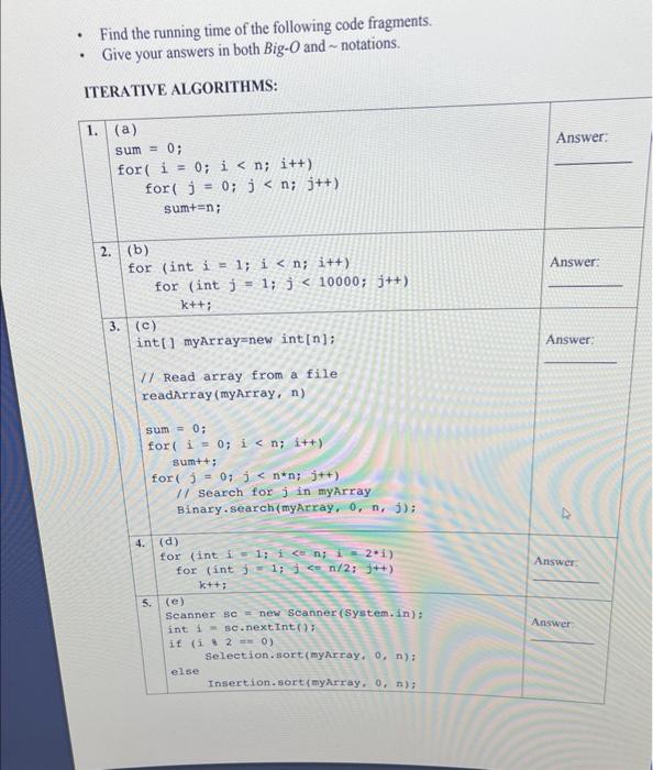 Solved - Find the running time of the following code | Chegg.com