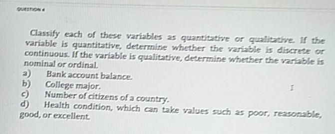 Solved QUESTION Classify each of these variables 25 | Chegg.com