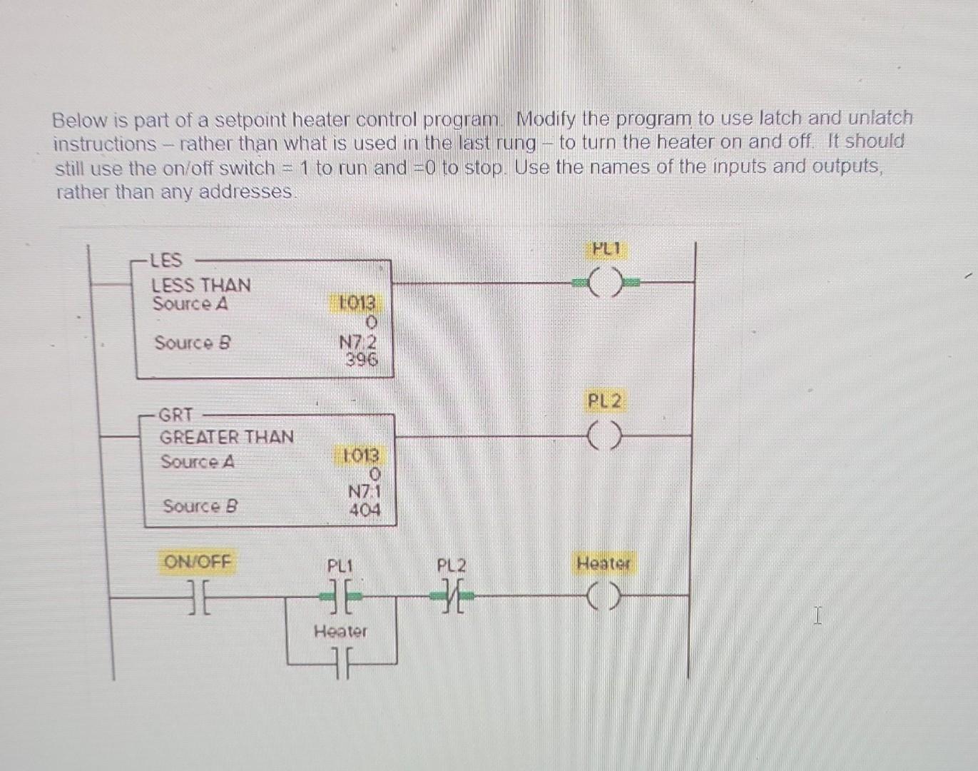 Below is part of a setpoint heater control program. | Chegg.com