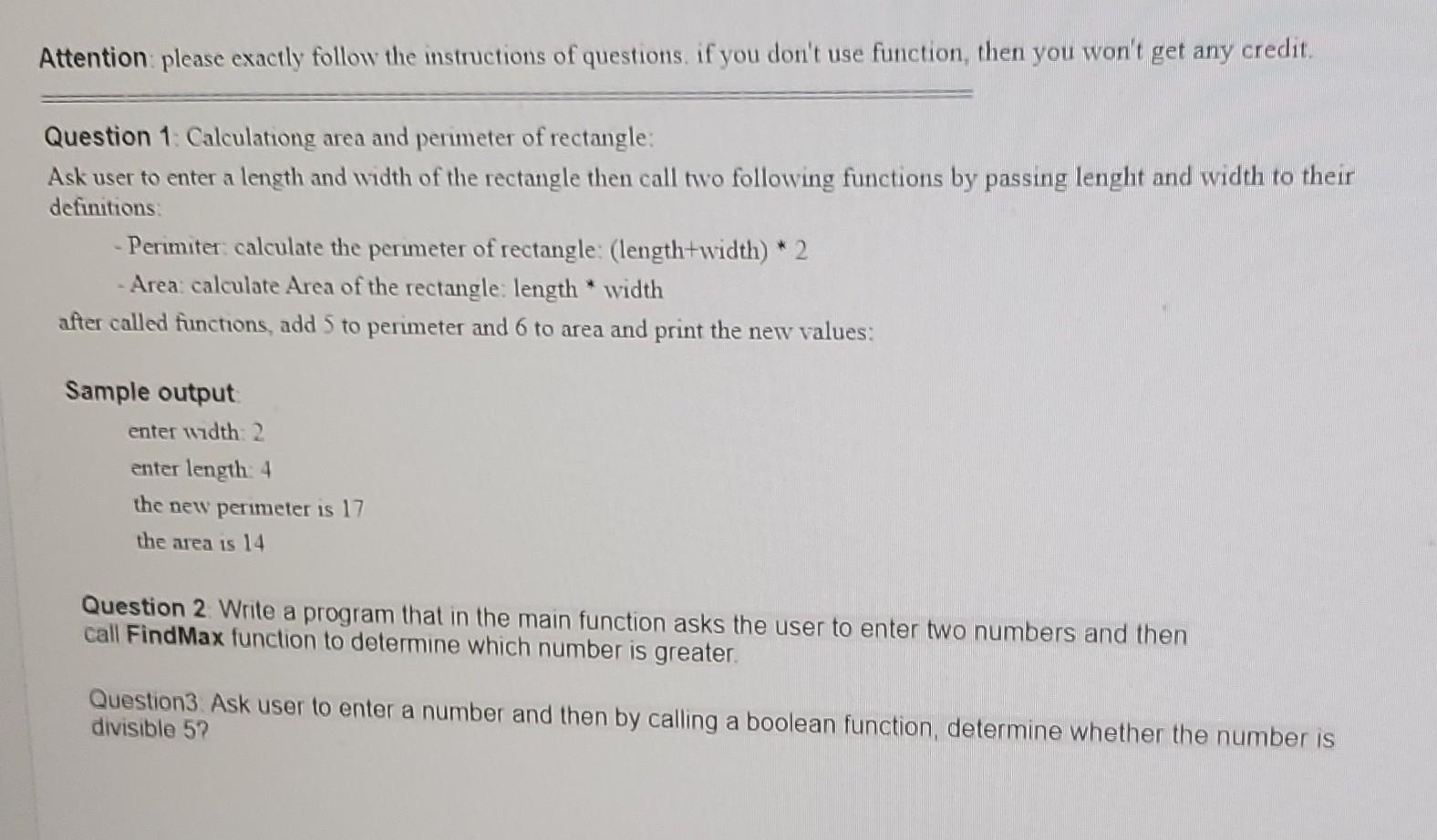Solved Question 1: Calculationg area and perimeter of | Chegg.com
