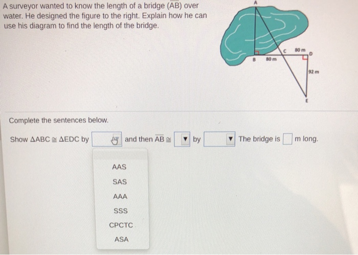 Solved A surveyor wanted to know the length of a bridge (AB) | Chegg.com