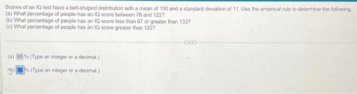 Solved Scores of an 1Q test have a bell-shaped distribution | Chegg.com