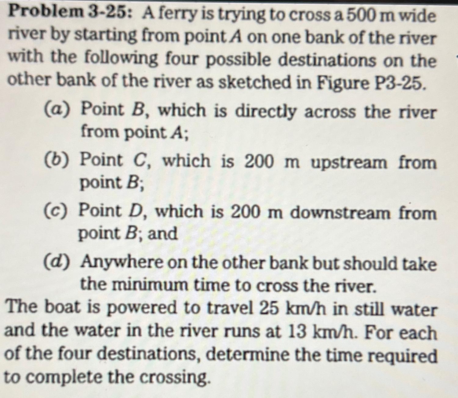 Solved Problem 3-25: A ferry is trying to cross a 500m ﻿wide | Chegg.com
