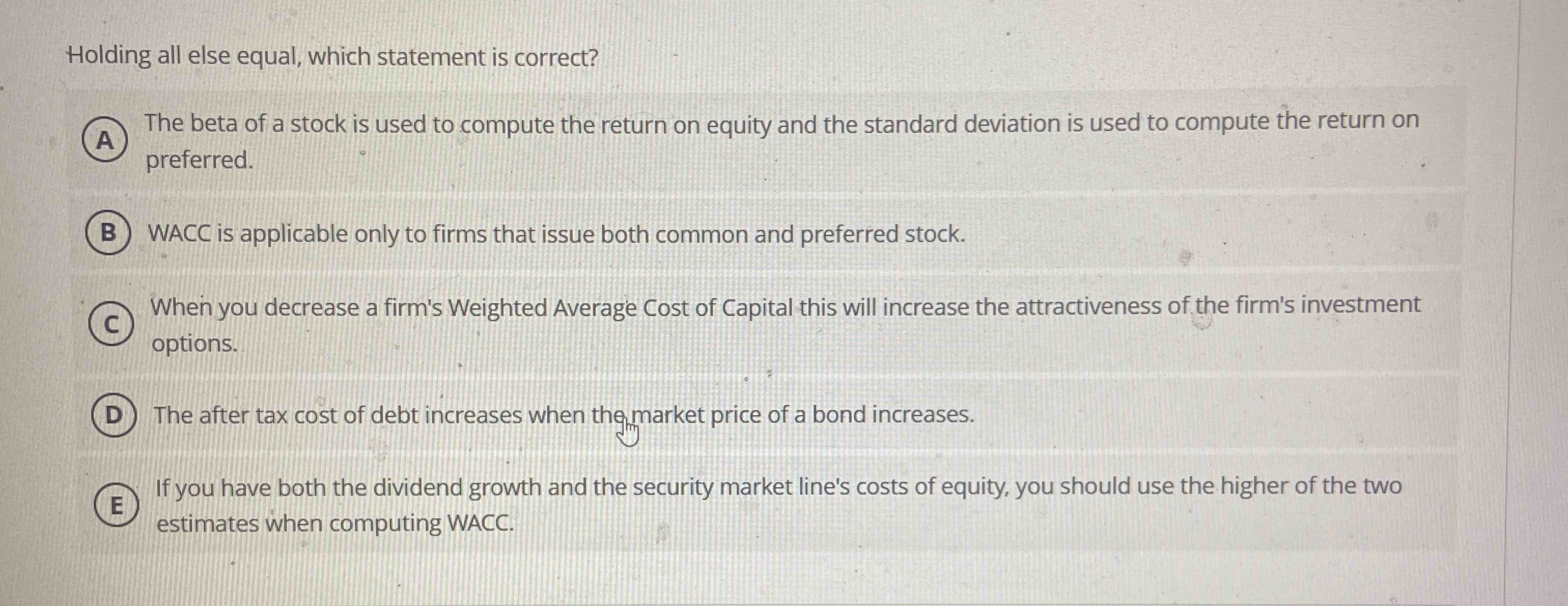 Solved Holding all else equal, which statement is | Chegg.com
