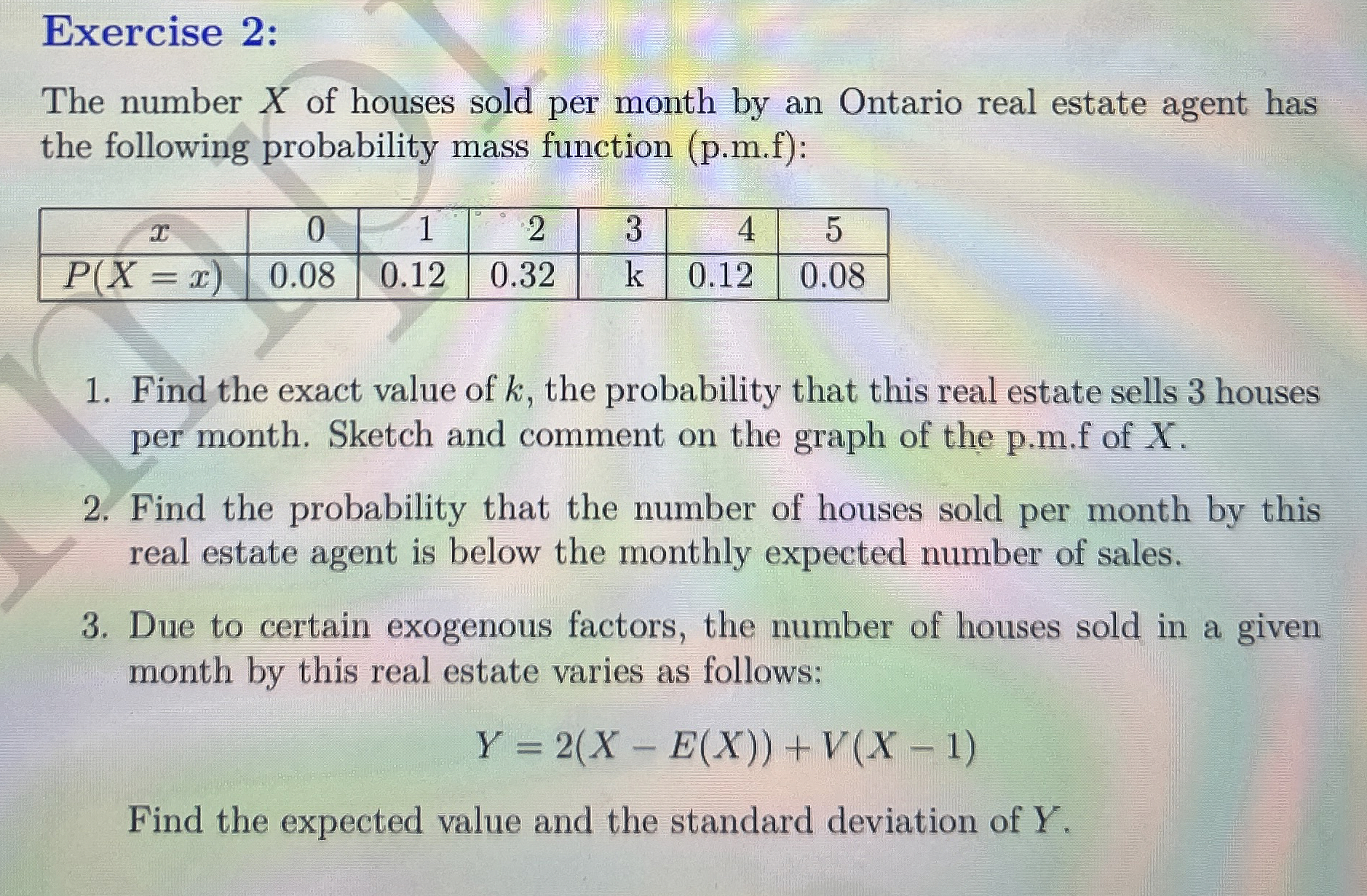 Solved Exercise 2:The number x ﻿of houses sold per month by | Chegg.com