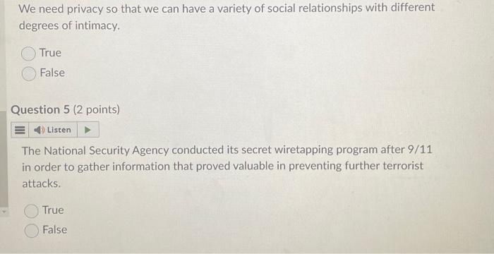 Solved We need privacy so that we can have a variety of | Chegg.com