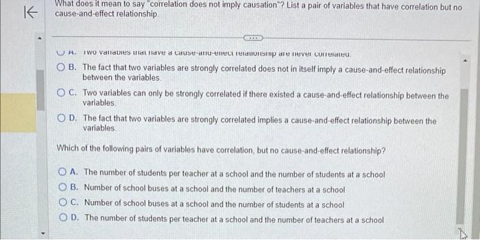 Solved What does it mean to say "correlation does not imply | Chegg.com