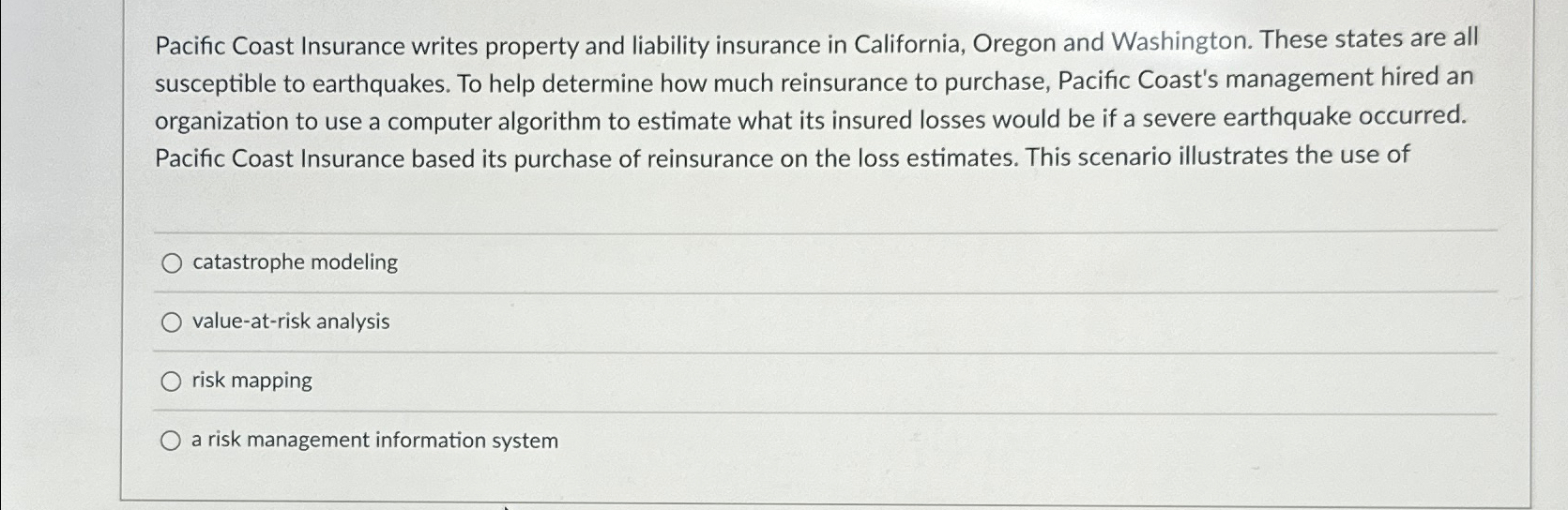 Solved Pacific Coast Insurance writes property and liability | Chegg.com
