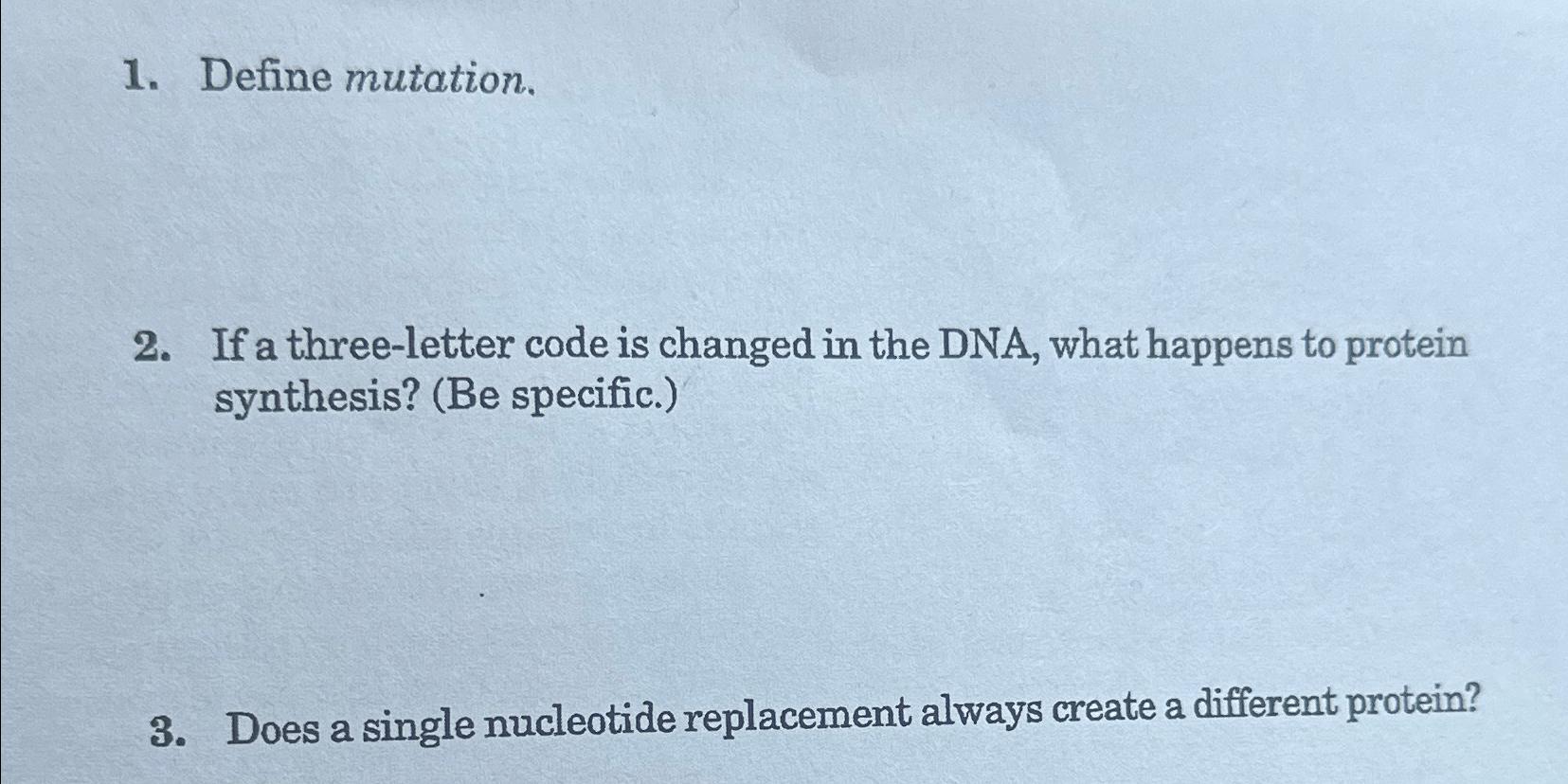 Solved Define mutation.If a three-letter code is changed in | Chegg.com