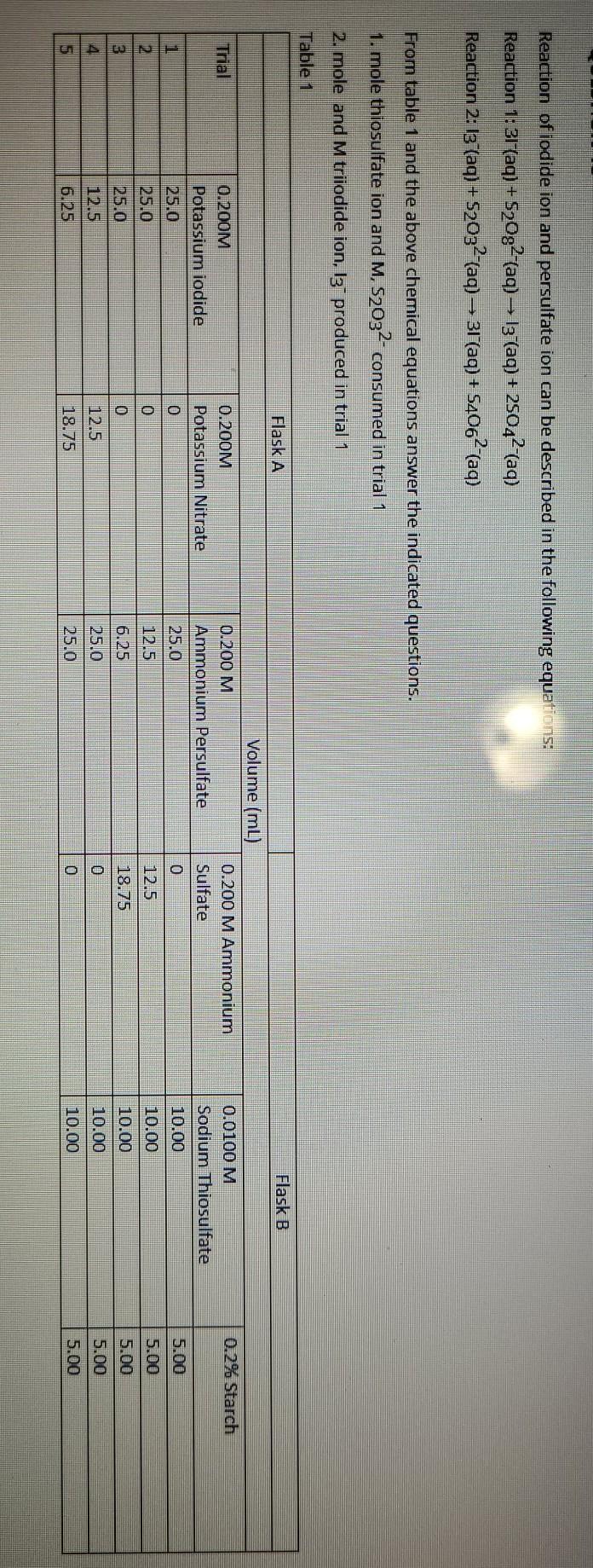 Solved Reaction of iodide ion and persulfate ion can be | Chegg.com