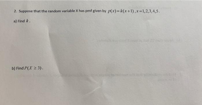 Solved 2. Suppose that the random variable X has pmf given | Chegg.com
