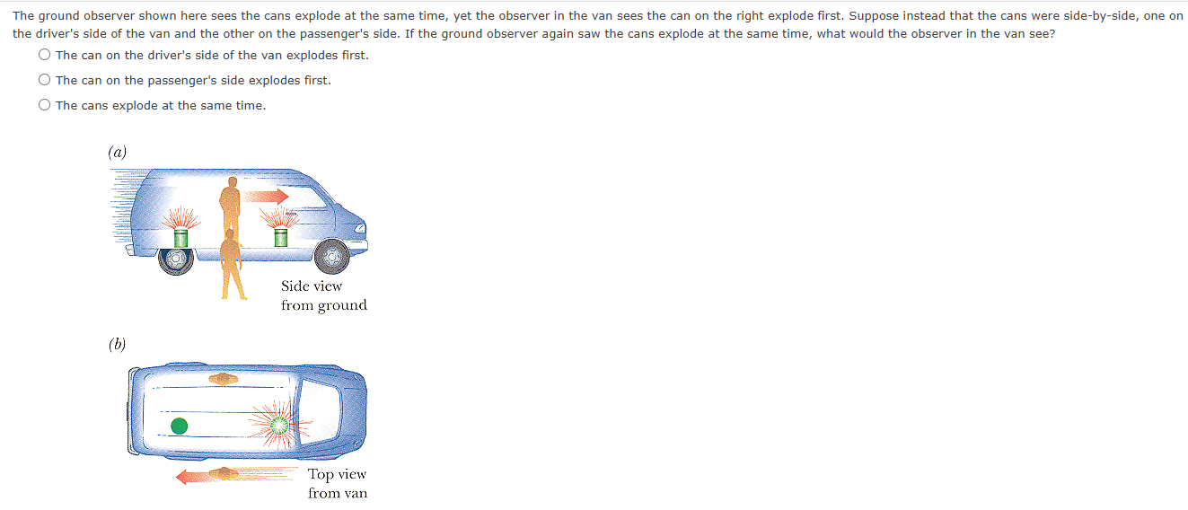Solved The ground observer shown here sees the cans explode | Chegg.com