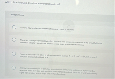Solved Which of the following describes a reverberating | Chegg.com