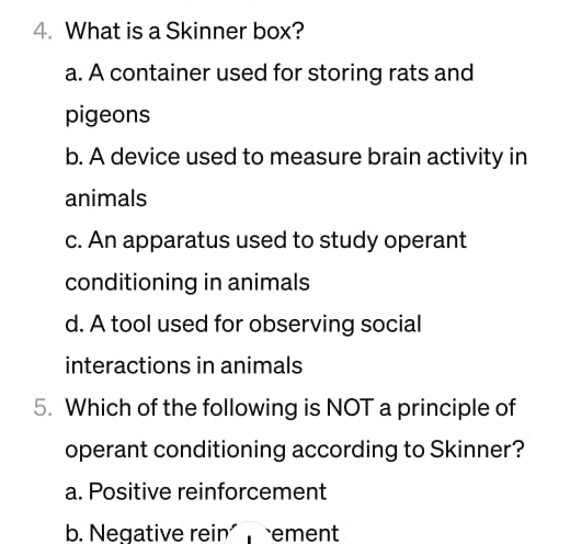 Solved What is a Skinner box?a. ﻿A container used for | Chegg.com