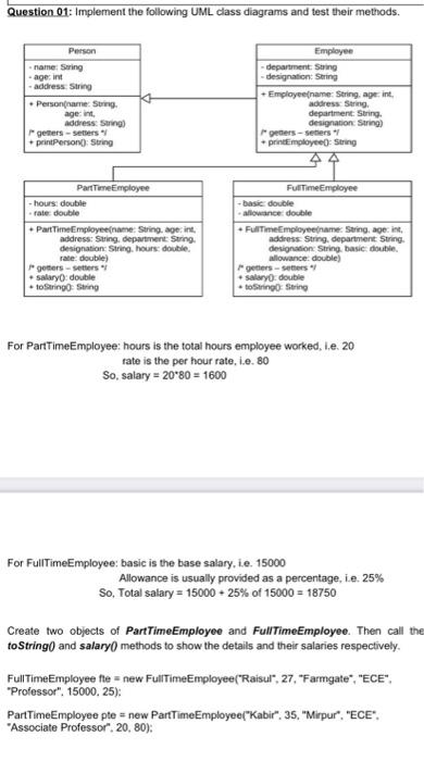 Solved Question 01: Implement the following UML class | Chegg.com