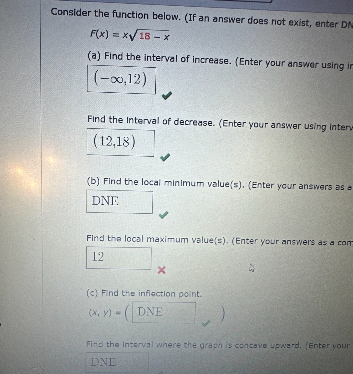 Solved Consider the function below. (If an answer does not | Chegg.com