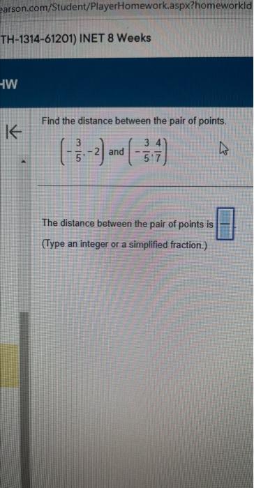 Solved Find the distance between the pair of points. | Chegg.com