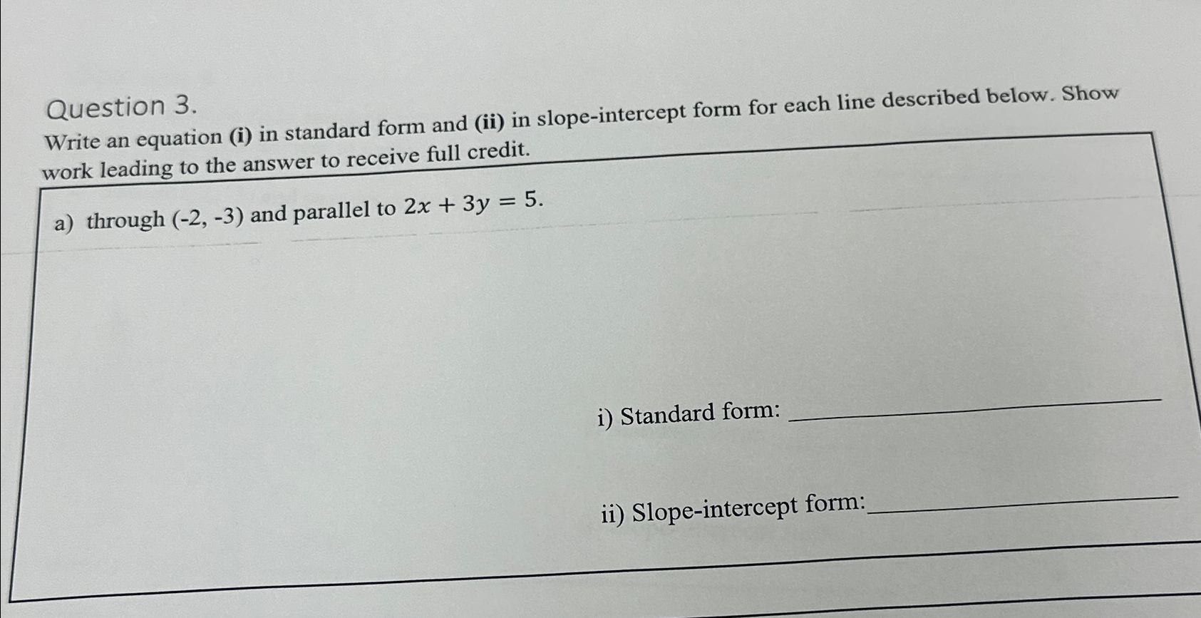 Solved Question 3.Write an equation (i) ﻿in standard form | Chegg.com