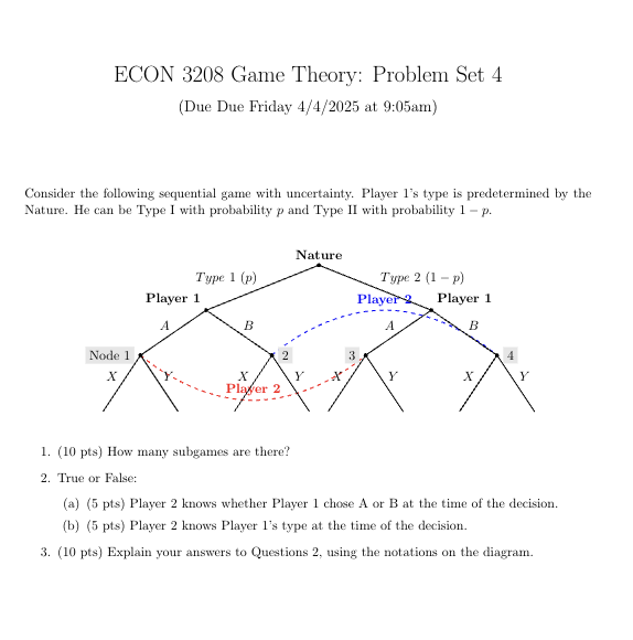 Solved ECON 3208 ﻿Game Theory: Problem Set 4 (Due Due Friday | Chegg.com