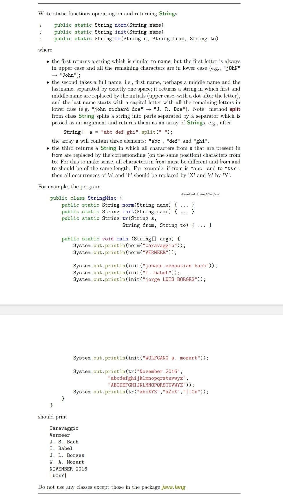 Solved Write static functions operating on and returning | Chegg.com