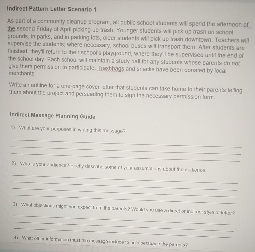 Solved Indirect Pattern Letter Scenario 1 As part of a | Chegg.com