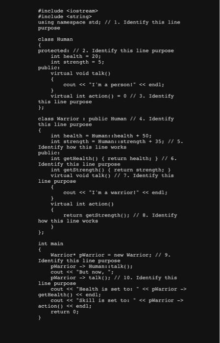Solved The task is to identify the 10 selected lines of code | Chegg.com