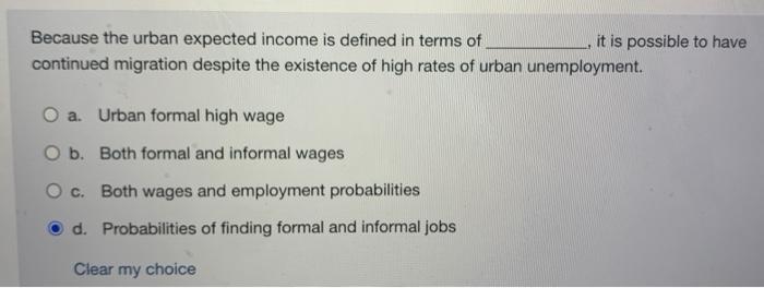 Solved Because the urban expected income is defined in terms | Chegg.com