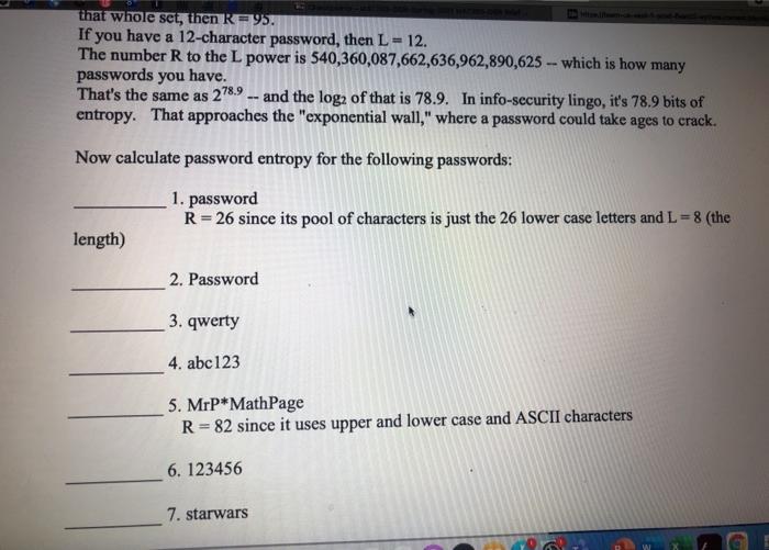 Solved Part 1 Password Entropy Is A Measurement Of How