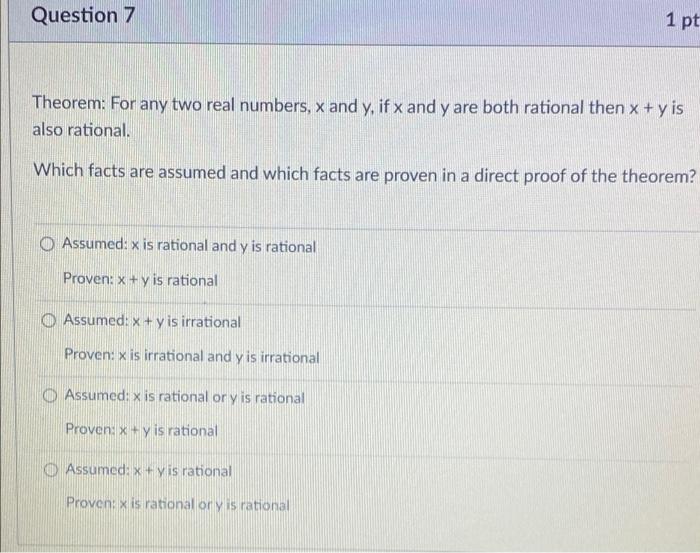 Solved 1 pts Question 9 Theorem: The average of any two | Chegg.com