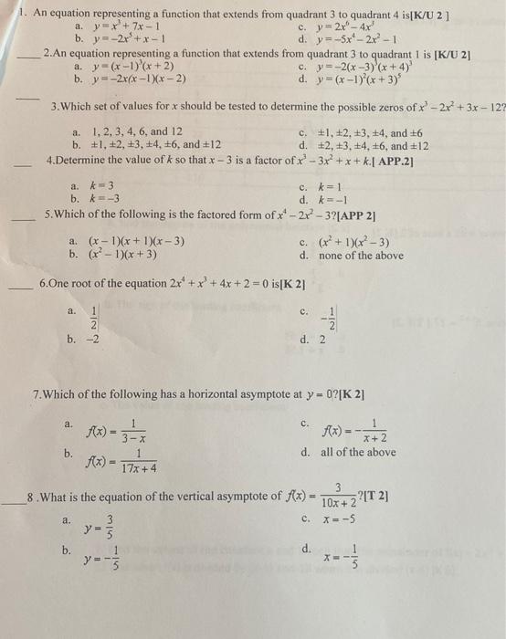 Solved 1. An equation representing a function that extends | Chegg.com