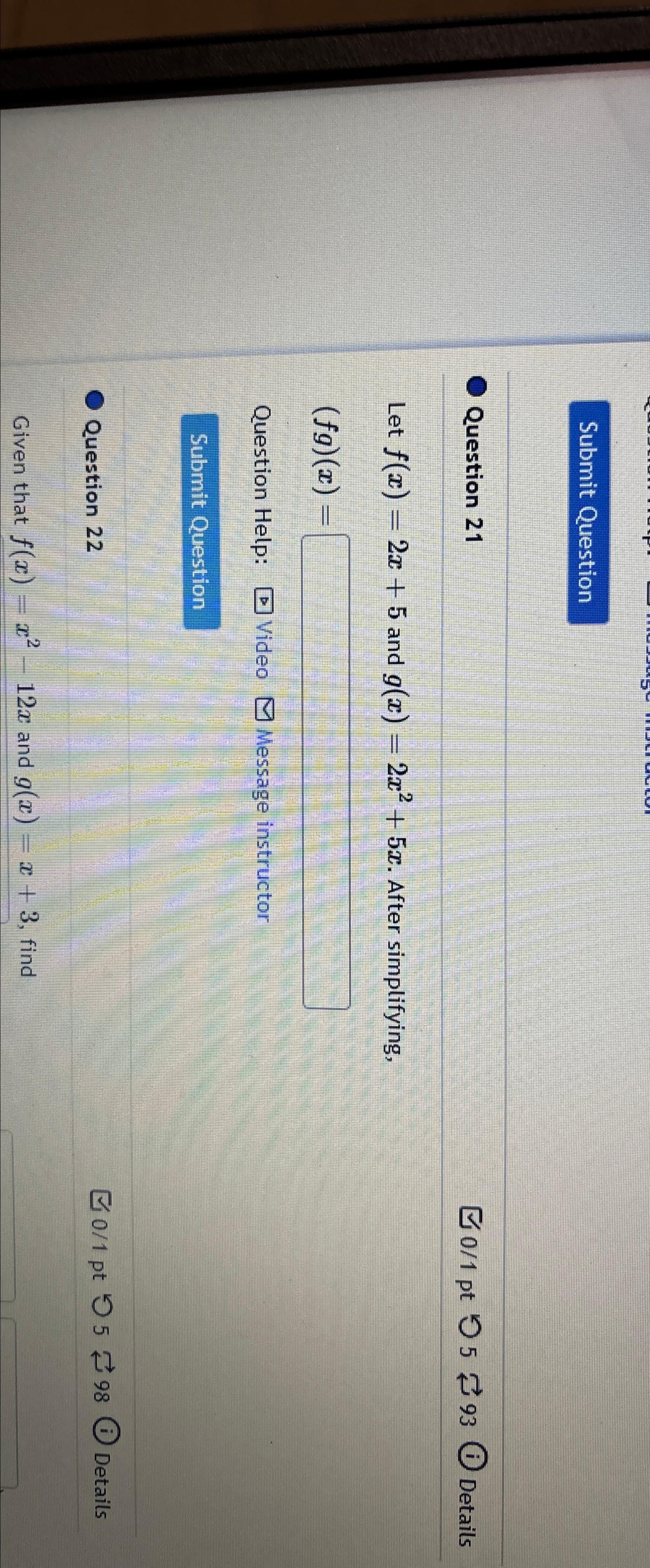 Solved Submit QuestionQuestion 2101 pt 5⇆93DetailsLet | Chegg.com Solved Submit QuestionQuestion 2101 pt 5⇆93DetailsLet | Chegg.com