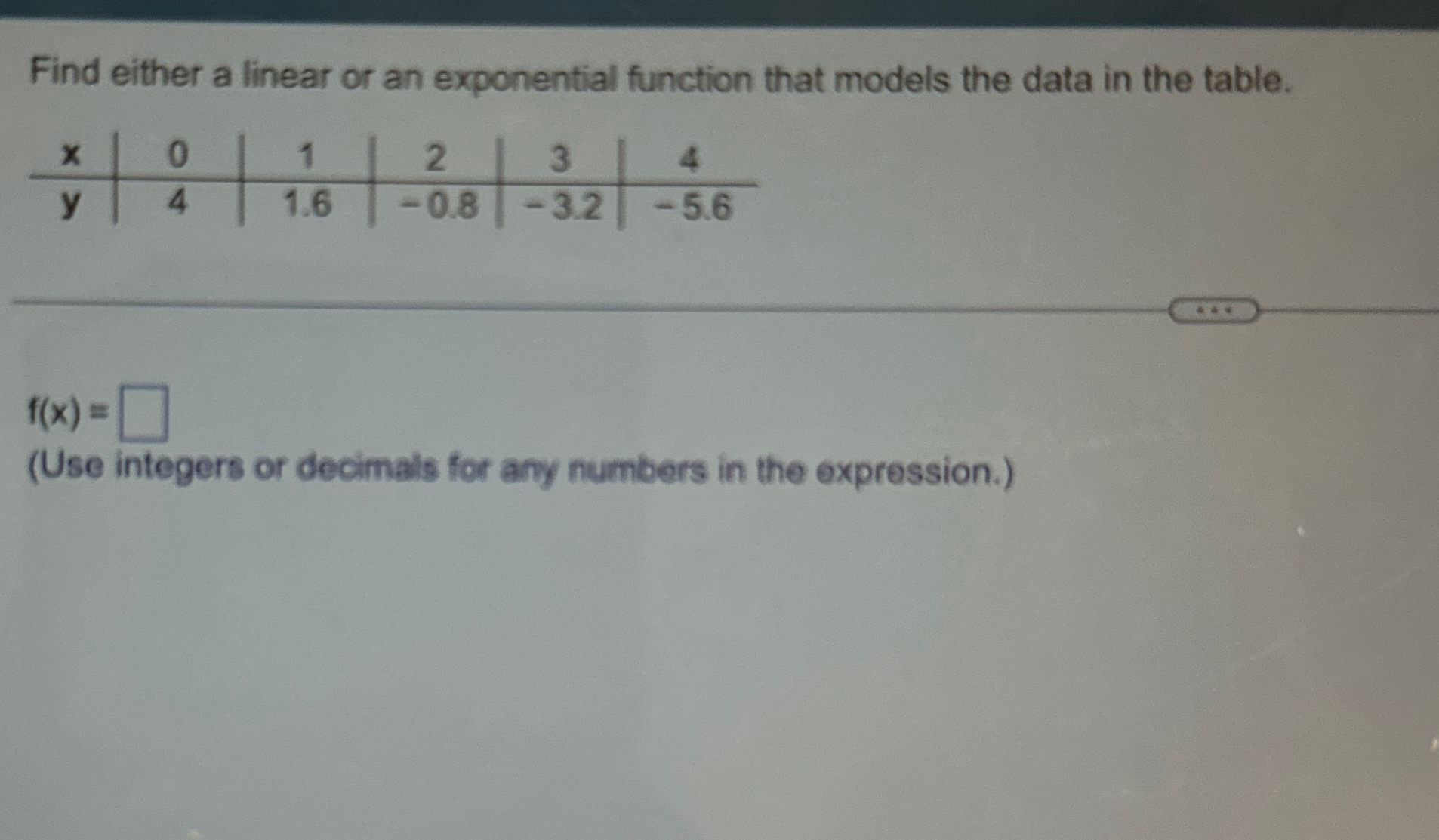 Solved Find either a linear or an exponential function that | Chegg.com