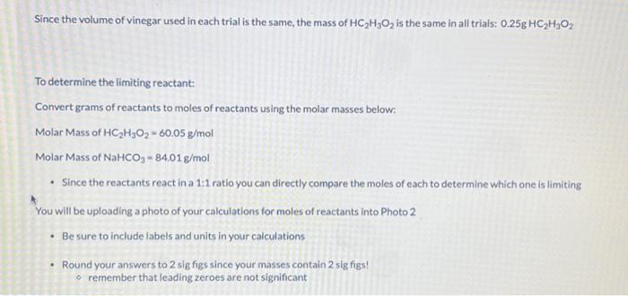 Solved Mass of HC2H3O2 for all trials is 0.25gMass of NaHCO3 | Chegg.com