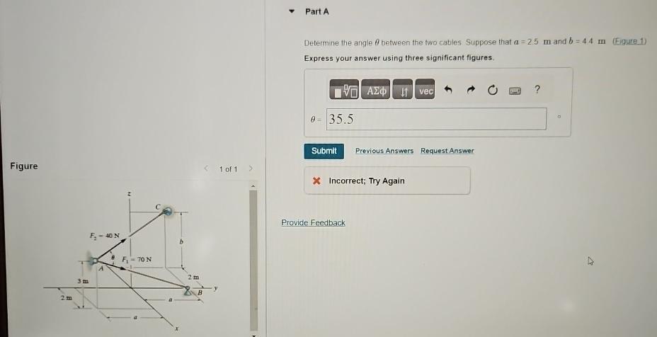 Solved Part ADetermine the angle θ ﻿between the two cables | Chegg.com